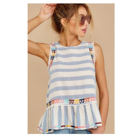 THML | Tops | New Thml Embroidered Peplum Striped Rainbow Top M | Poshmark